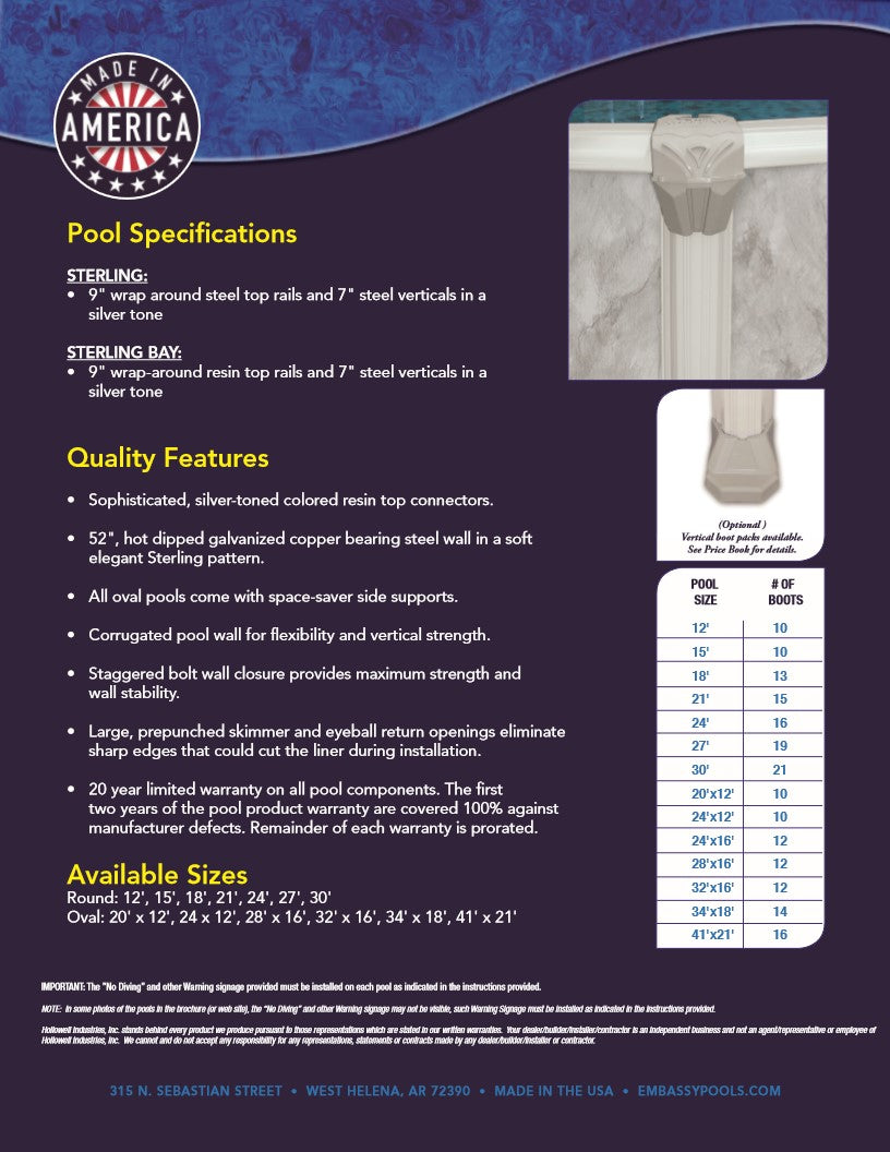 30' Embassy Round Sterling Above Ground Pool Packages – Double Ds Hot ...